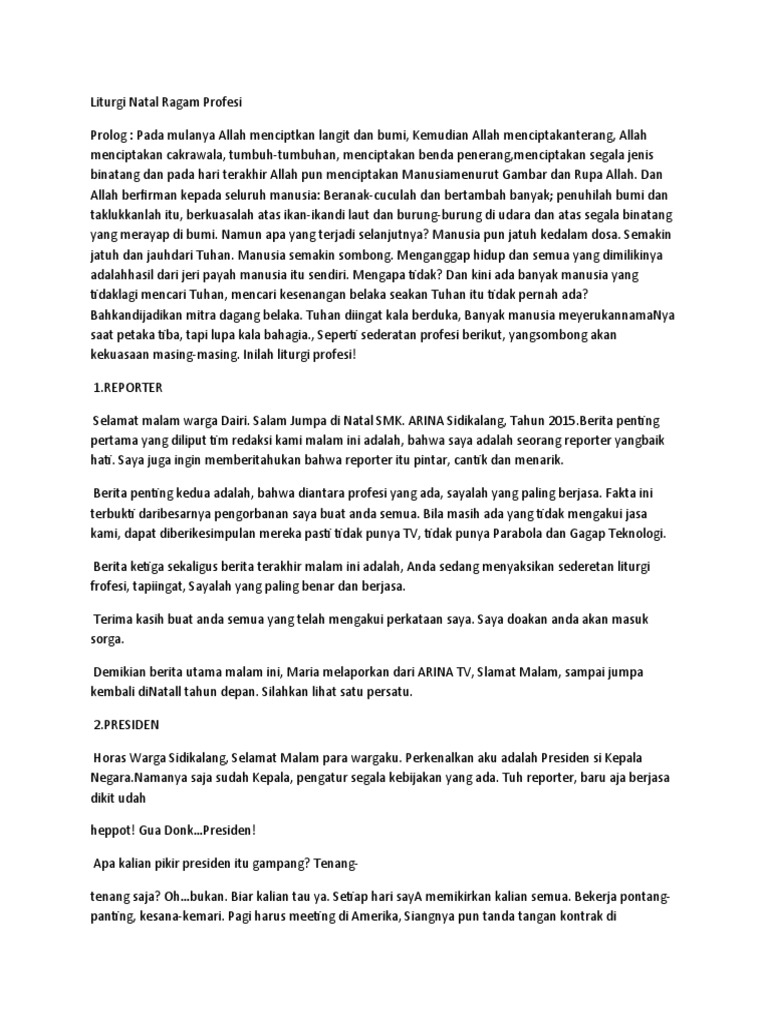Liturgi Natal Ragam Profesi Bahasa Indonesia 2022 | PDF