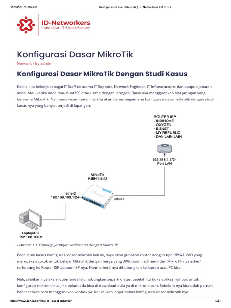 Konfigurasi Dasar MikroTik - ID-Networkers (IDN - ID) | PDF