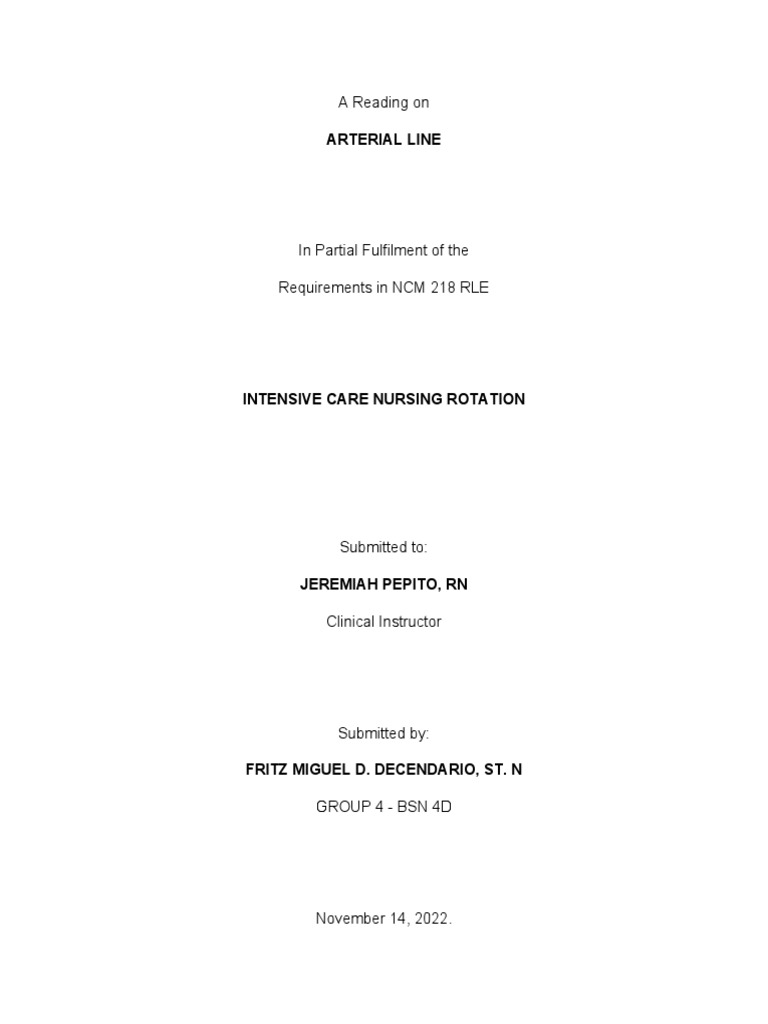 Arterial Line Reading | PDF | Intravenous Therapy | Hypoglycemia