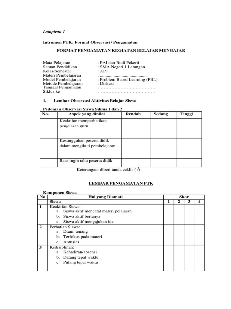 Contoh Instrumen PTK Bu Ani | PDF
