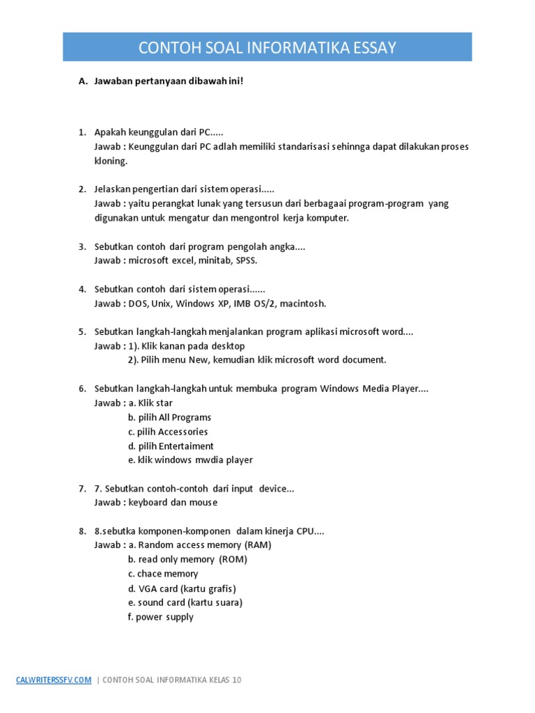 Soal Informatika Essay | PDF