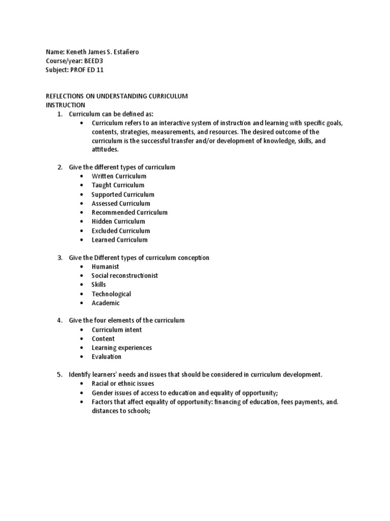 Curriculum Insights for BEED Students | PDF