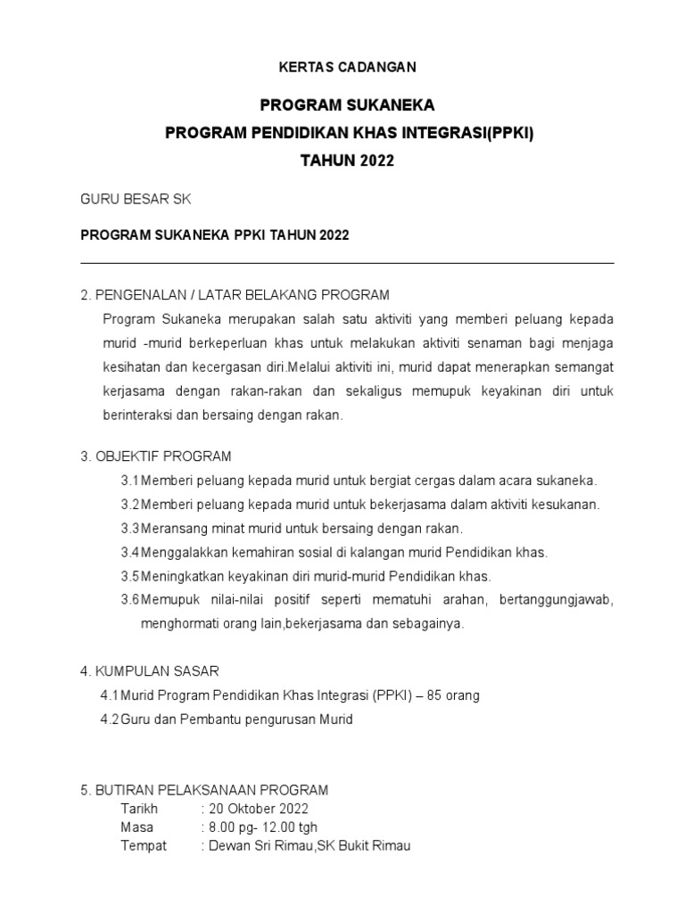 Kertas Kerja Sukaneka Ppki 2022 | PDF