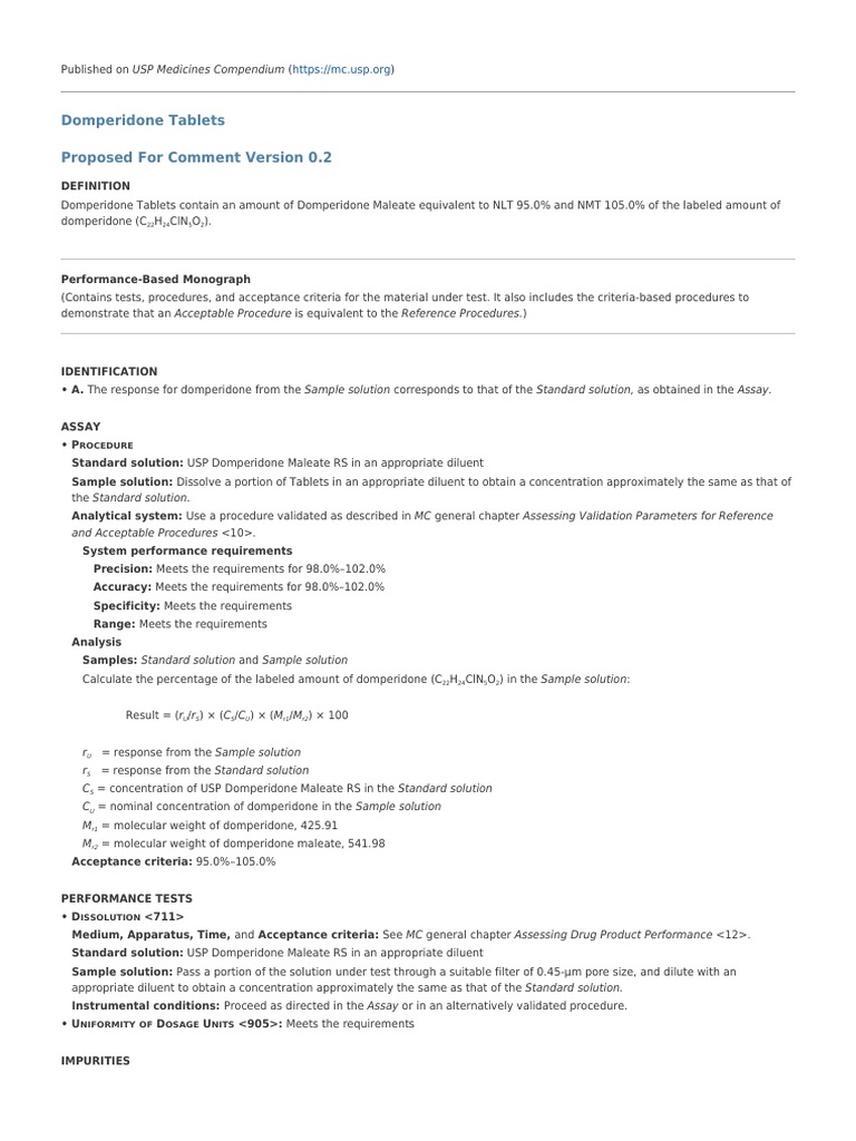 USP Medicines Compendium - Domperidone Tablets - 2014-06-30 | PDF ...