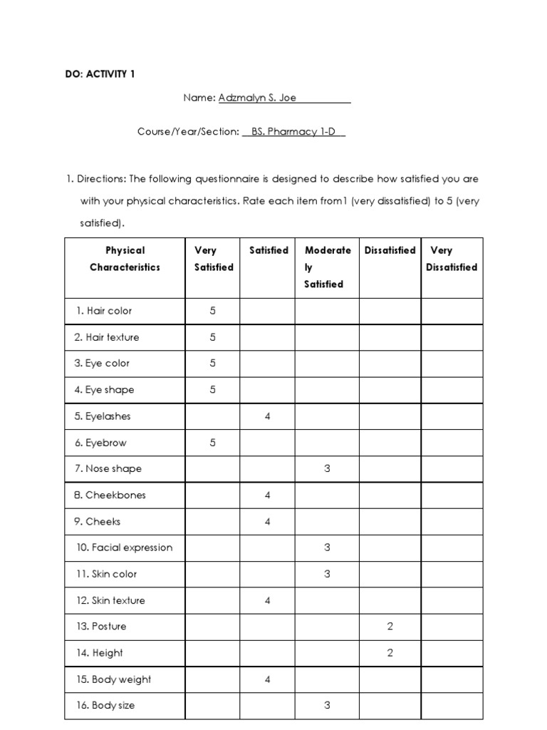 Physical Self Activity 1 | PDF