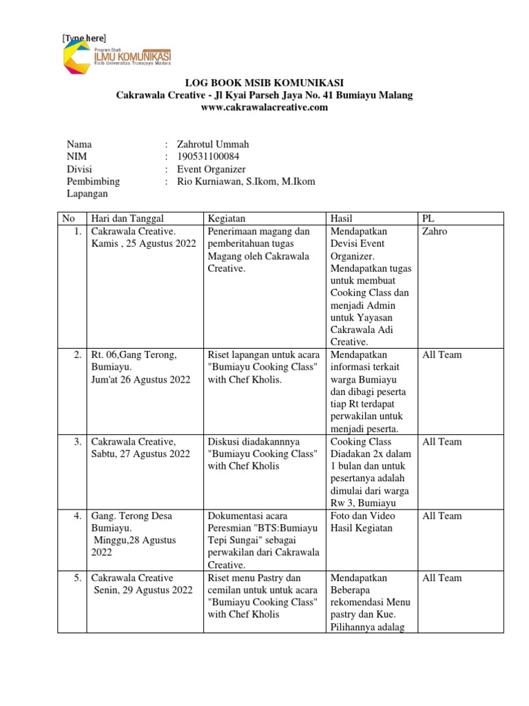 Contoh LOGBOOK MSIB | PDF