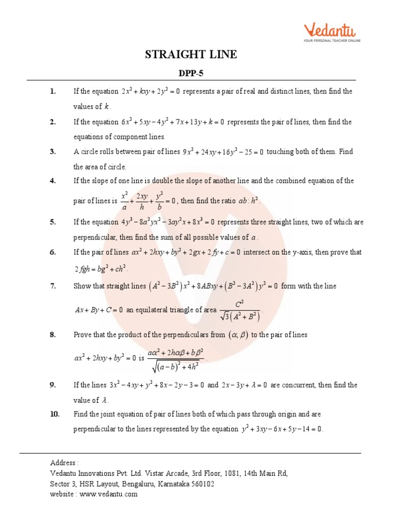 Straight Line - DPP5 | PDF | Analytic Geometry | Mathematics