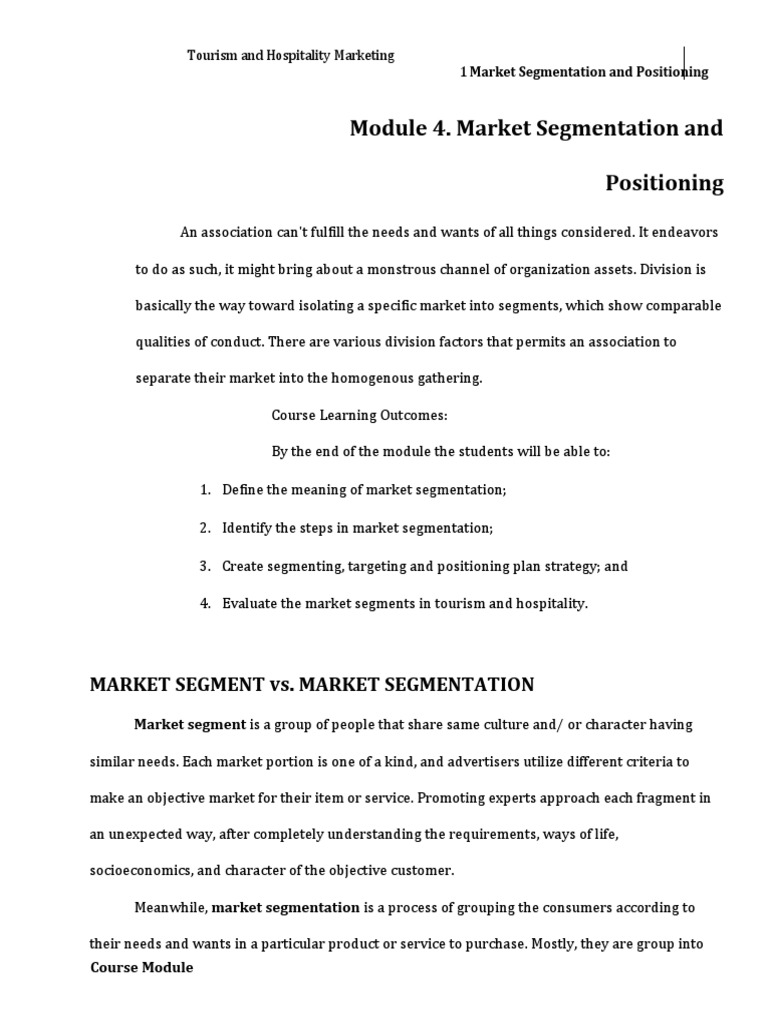 W6 - Module 004 Market Segmentation and Positioning PDF | PDF | Market Segmentation | Marketing