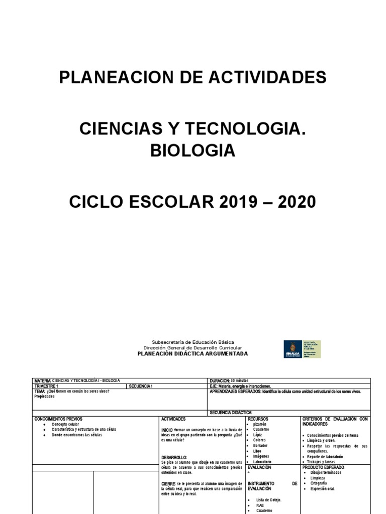 Plan Ciencias y Tec. 1 1 Trimestre | PDF | Evaluación | Organismos