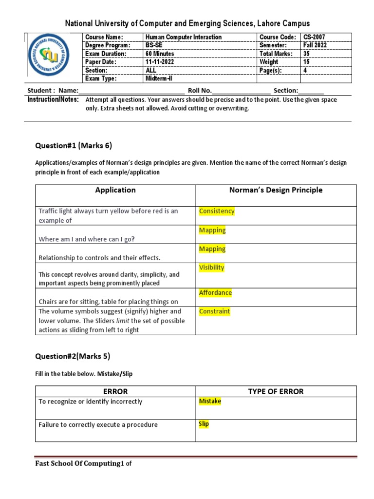 Solution-HCI MID-2 Fall 2022 All Sections (Final Version) | PDF