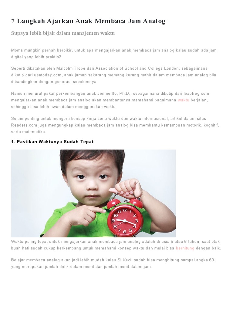7 Langkah Ajarkan Anak Membaca Jam Analog | PDF