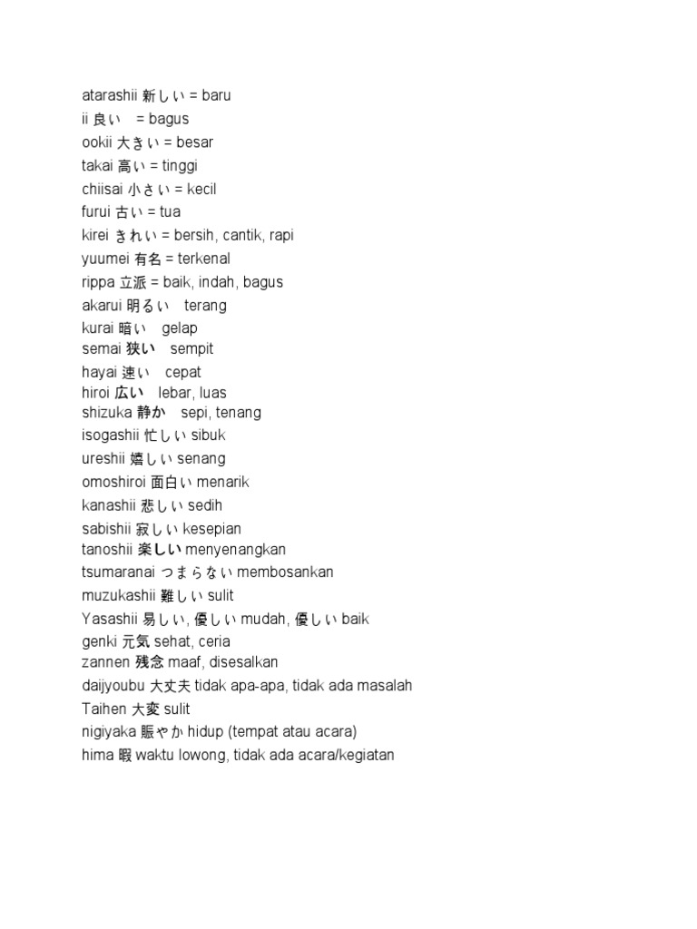 Kata Sifat Bahasa JEPANG | PDF