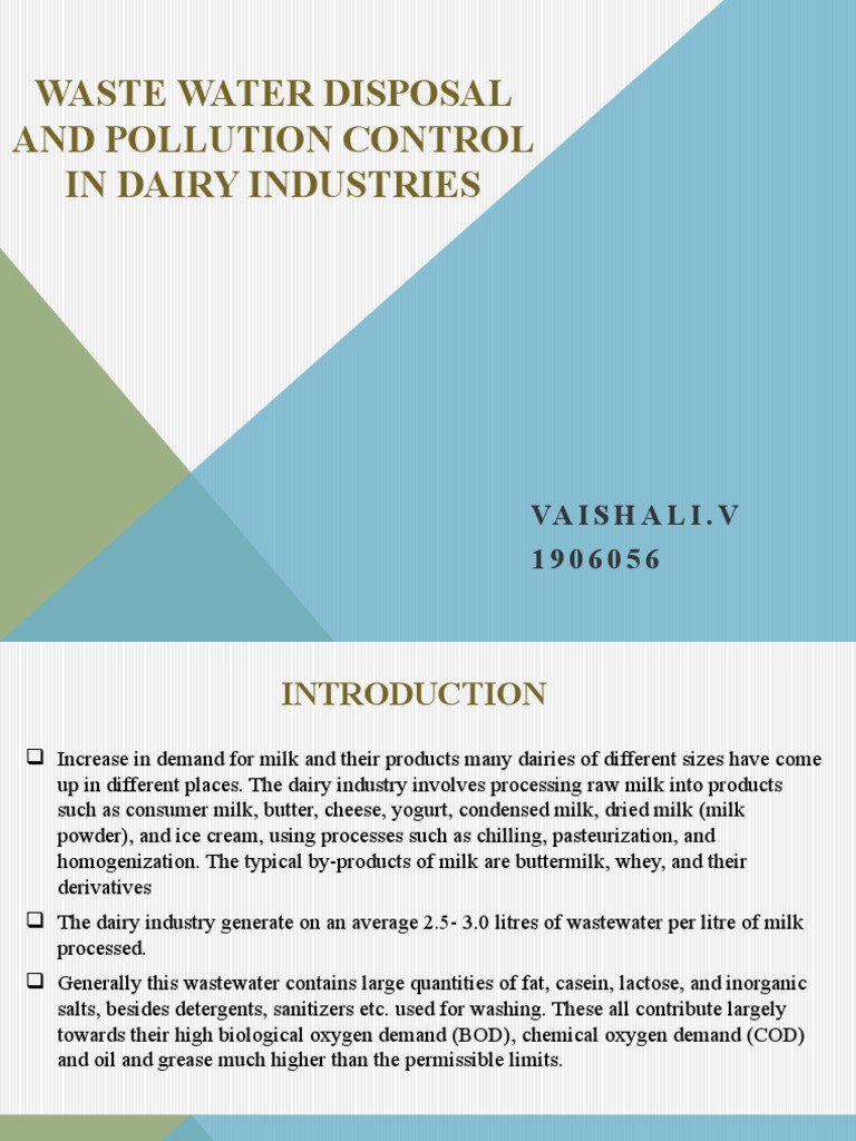 Waste Water Disposal and Pollution Control in Dairy | PDF | Milk ...
