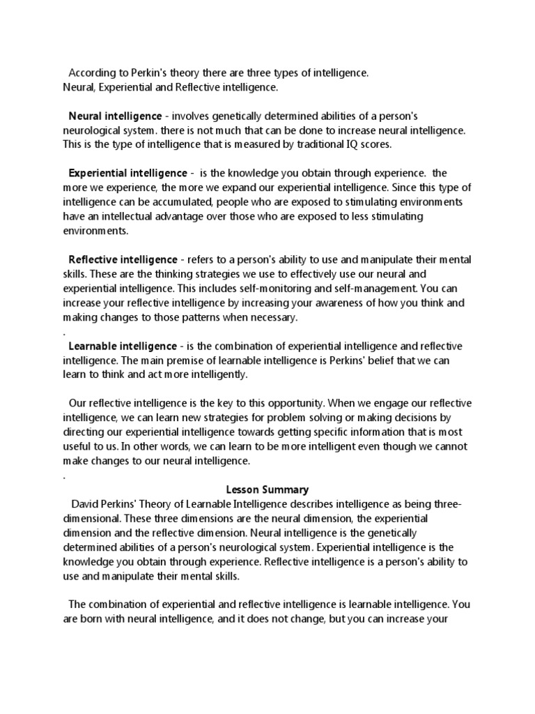 David Perkins' Theory of Intelligence | PDF | Intelligence | Decision ...
