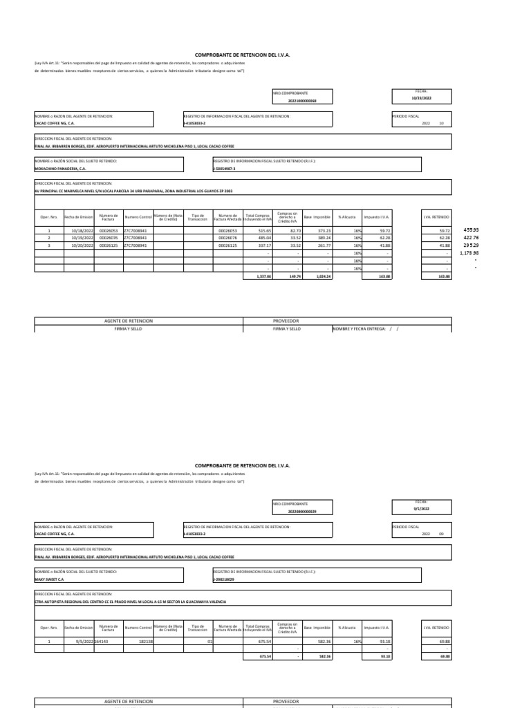 Modelo Comprobante de Retencion de IVA | PDF | Factura | Impuesto al ...