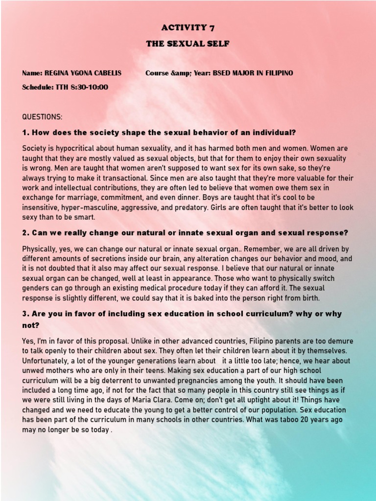 Activity 7 (Sexual Health) | PDF | Sex Education | Behavioural Sciences