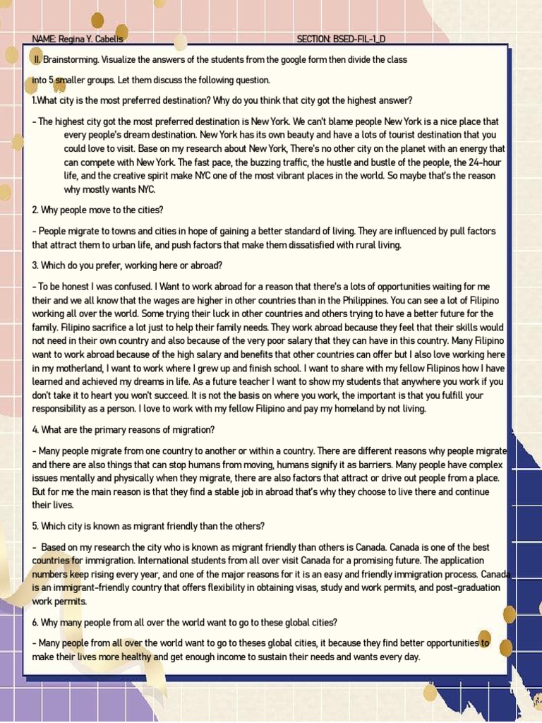 Brainstorming (Contemporary World) | PDF | Immigration | Human Migration