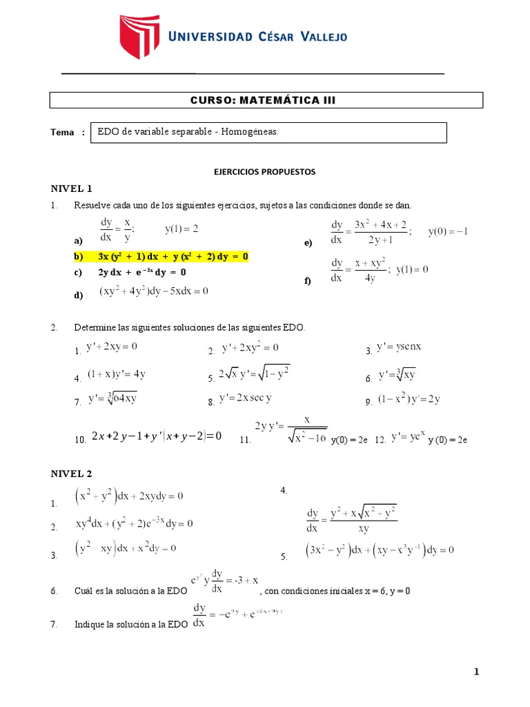 S13-EDO-variable Separable y Homogeneas | PDF | Ecuaciones | Matemáticas
