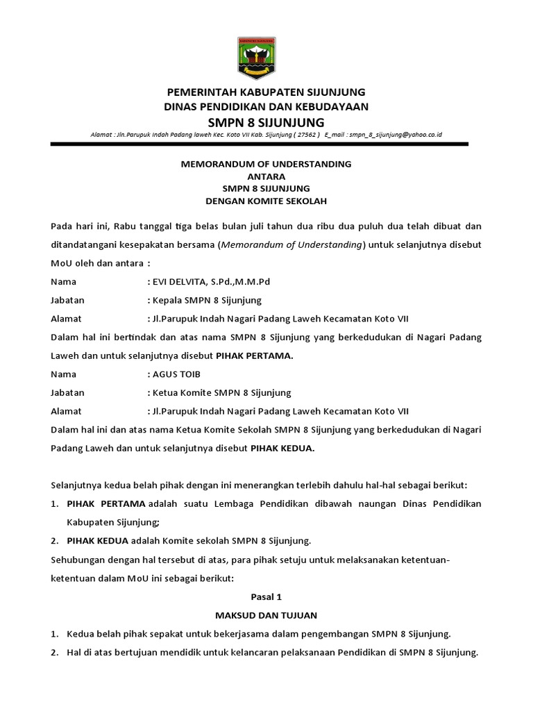Mou SMP 8 DG Wali & Komite | PDF | Pengelolaan Keuangan & Uang | Ilmu Sosial