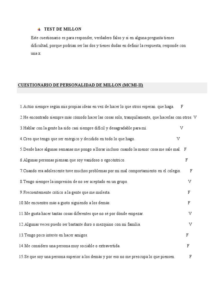 Test de Millon | PDF