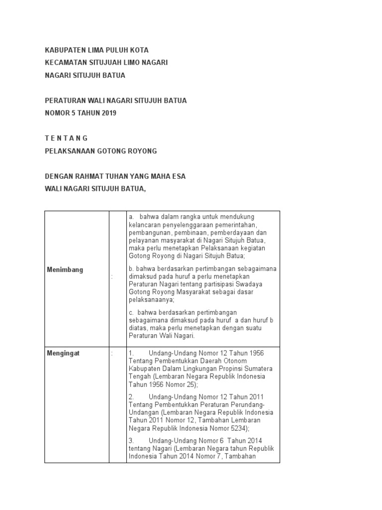 Peraturan Gotong Royong Nagari Situjuh Batua | PDF