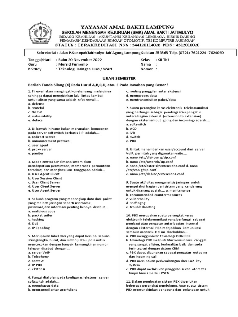 UAS TLJ XII Semester 1 | PDF