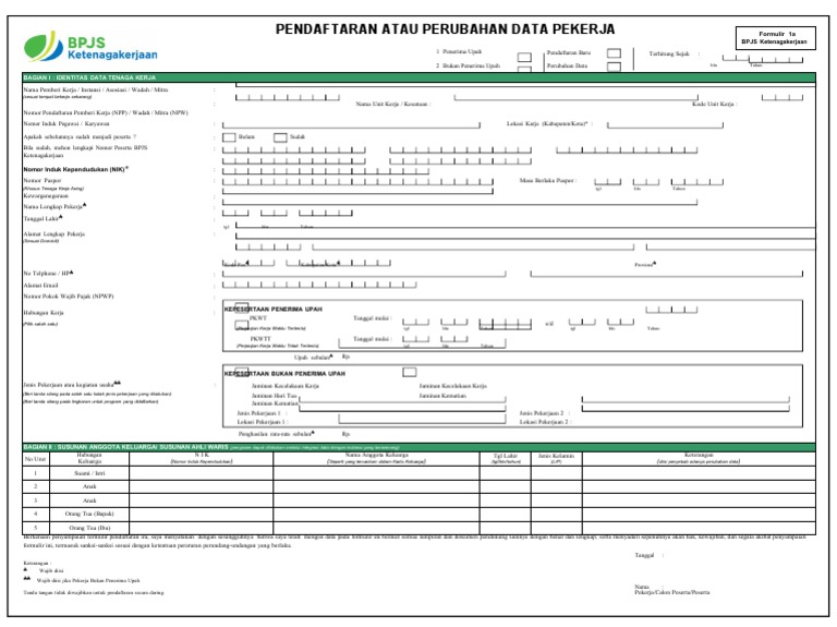 Formulir 1a BPJS Ketenagakerjaan | PDF
