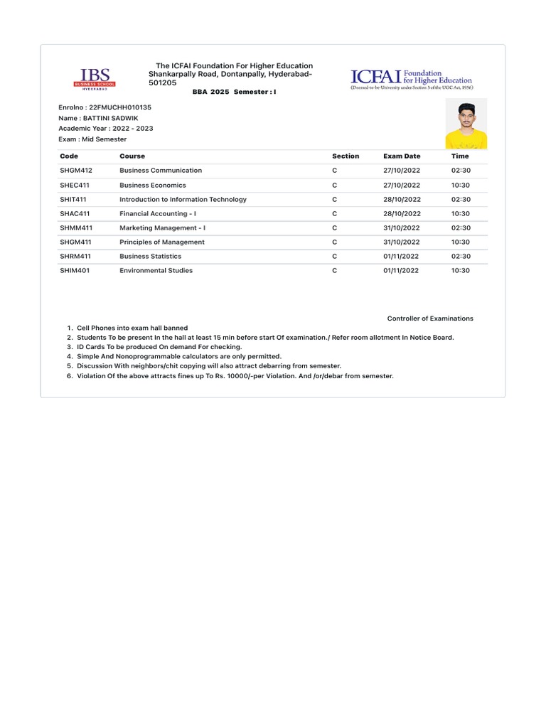 Mid Semester Exam Guidelines for Sadwik | PDF