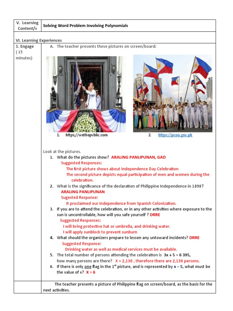 Sample 3 - 5es - LE Math 10 Multidisciplinary Approach | PDF | Equations | Polynomial