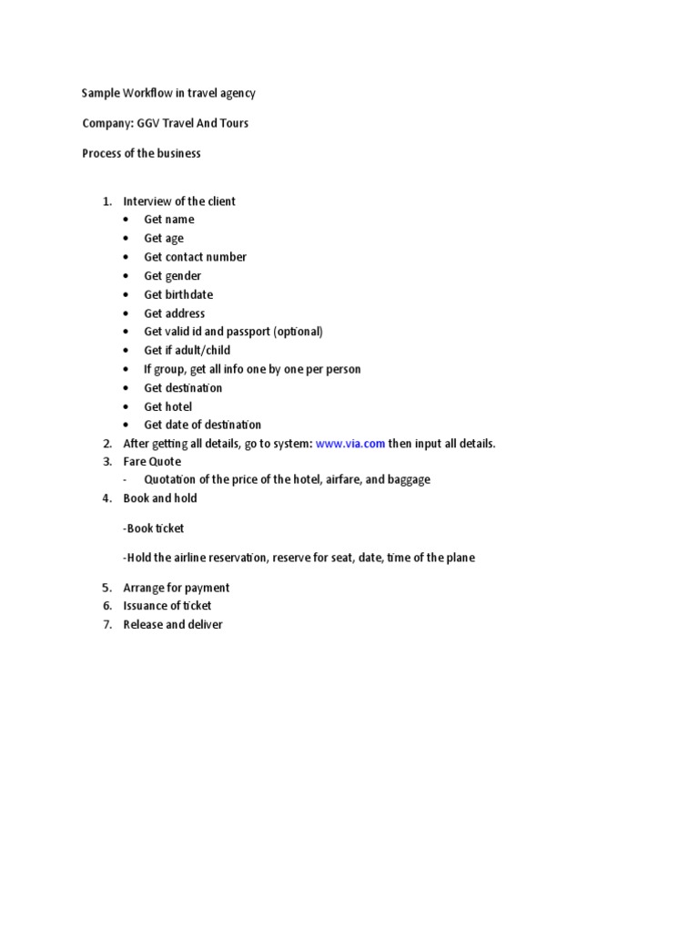 Travel Agency Workflow Overview | PDF | Law