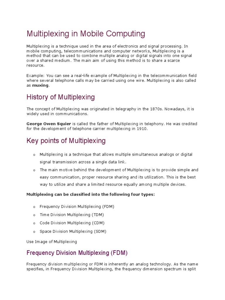 Types of Multiplexing in Mobile Computing | PDF | Multiplexing ...