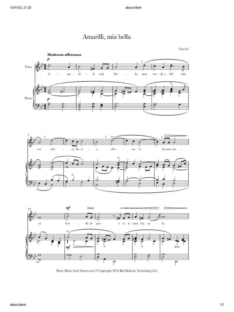 Caccini Amarilli Mia Bella | PDF