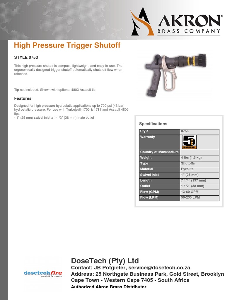 Akron Style 753 High Pressure Trigger Shut Off | PDF | Energy ...