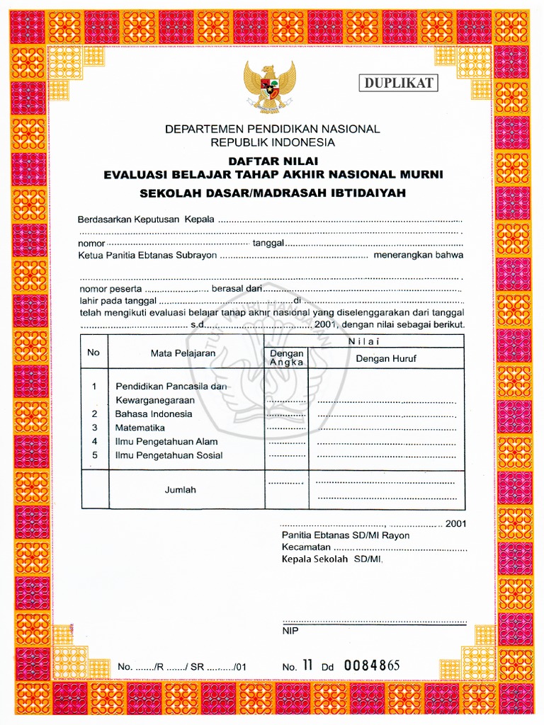 Daftar Nilai SD | PDF
