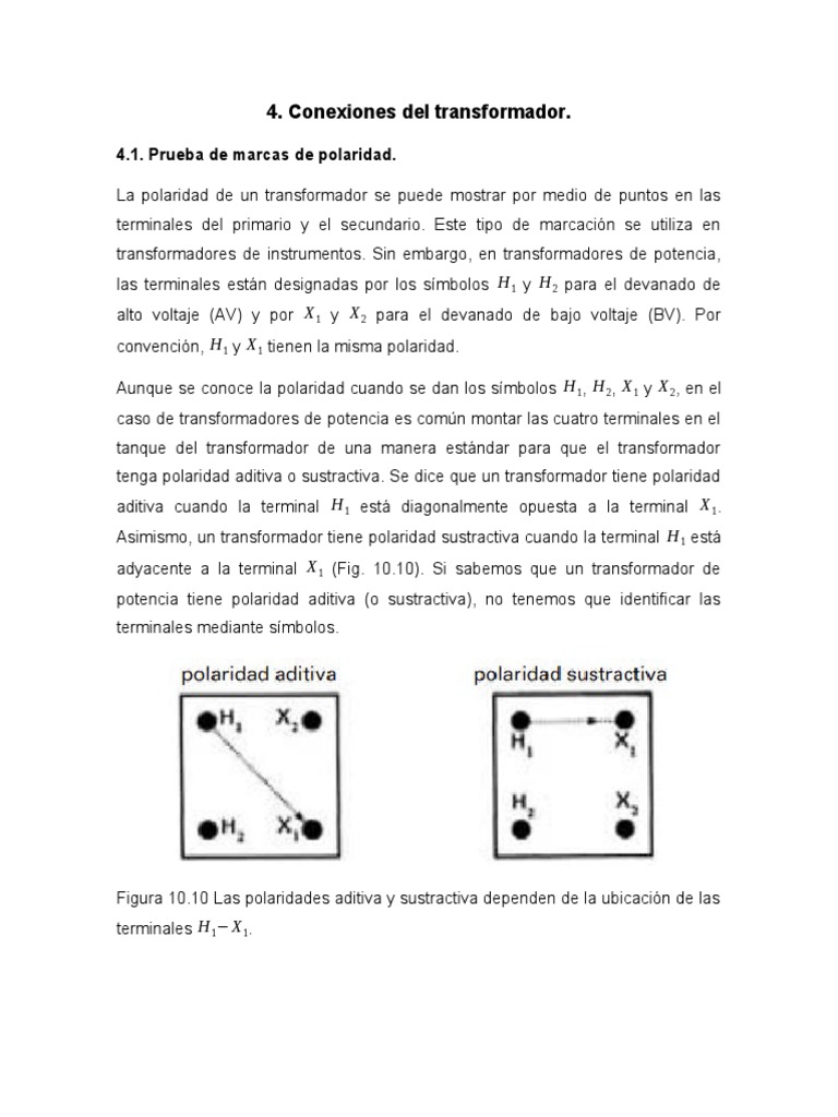 4.1 Pruebas de Marcas de Polaridad | PDF | Transformador | Ingenieria Eléctrica