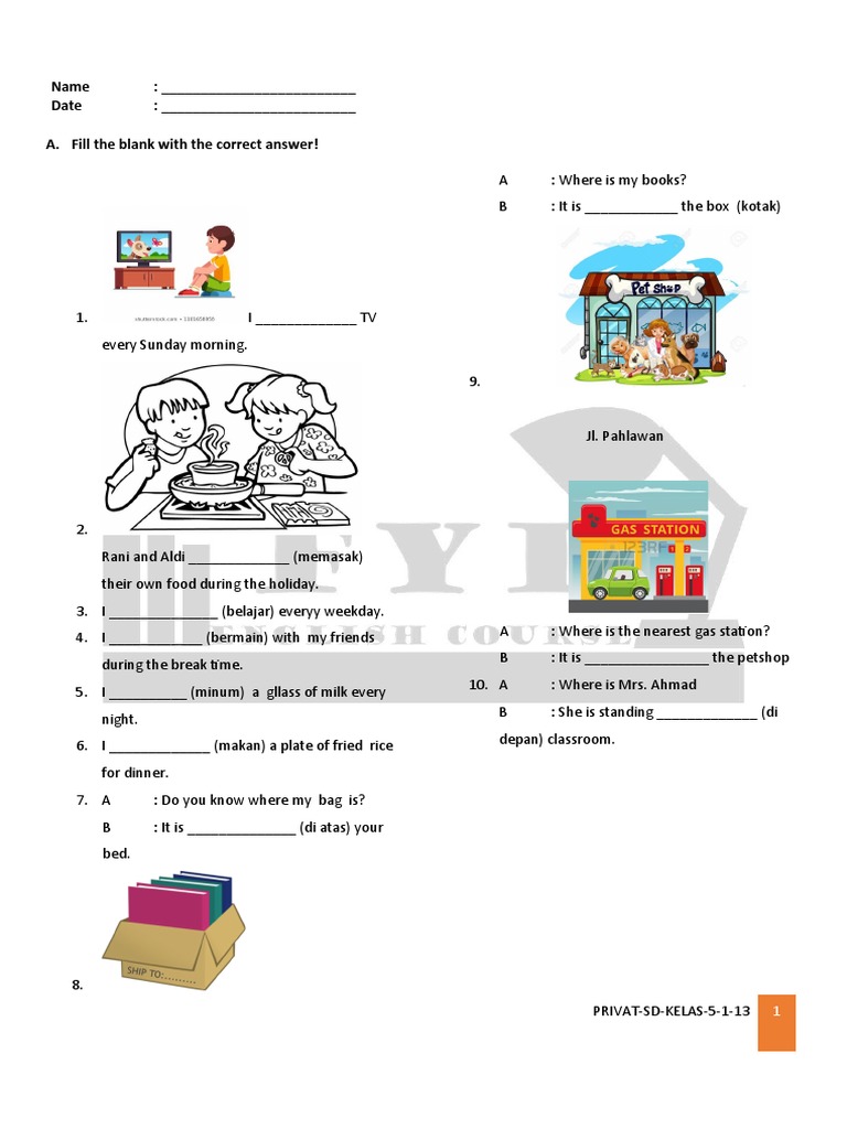 Worksheet Bahasa Inggris Kelas 5 SD Semester 1 | PDF