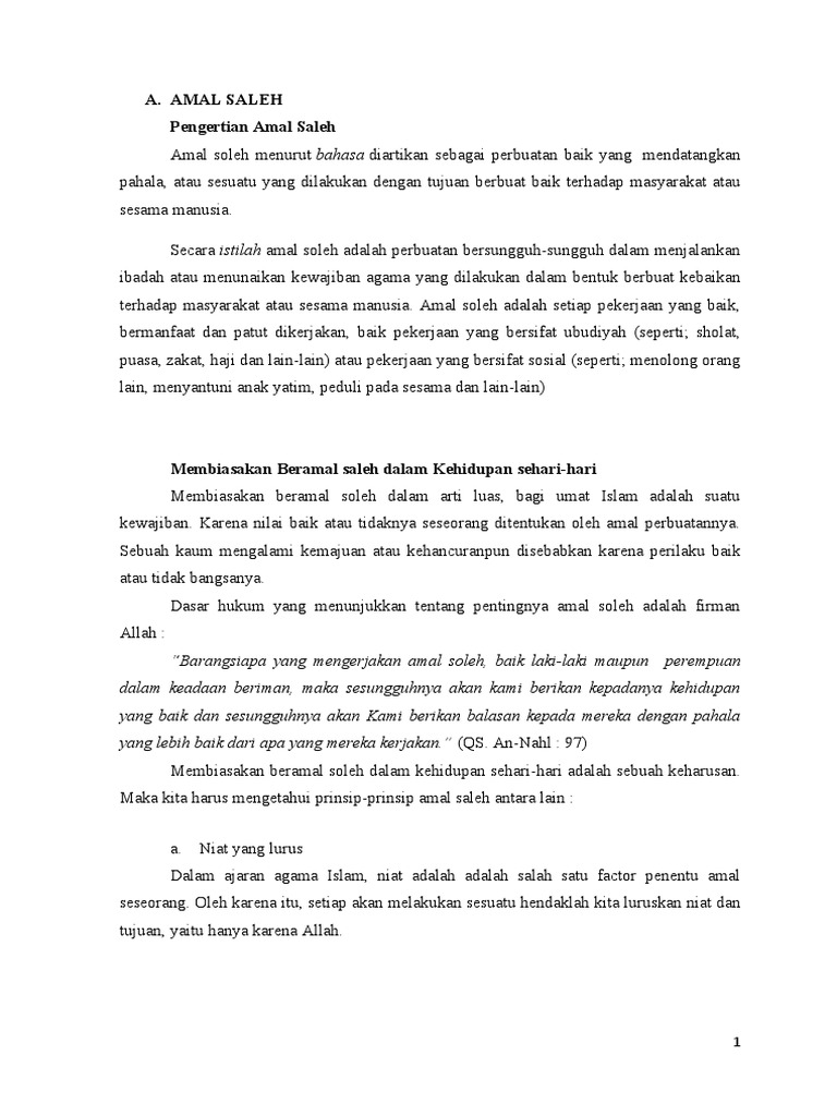 Amal Saleh Toleransi Musawah Dan Ukhwah | PDF