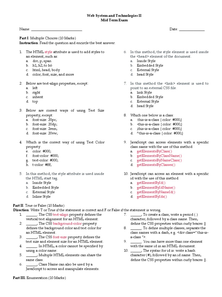 Web System and Technologies II - Midterm Exam | PDF | Html | Html Element Web System and Technologies II - Midterm Exam | PDF | Html | Html Element