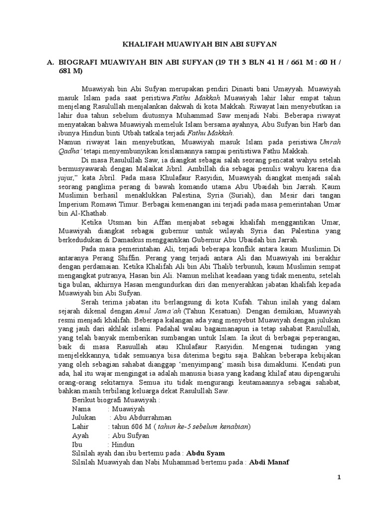 Biografi Muawiyah Bin Abi Sufyan | PDF | Agama & Spiritualitas