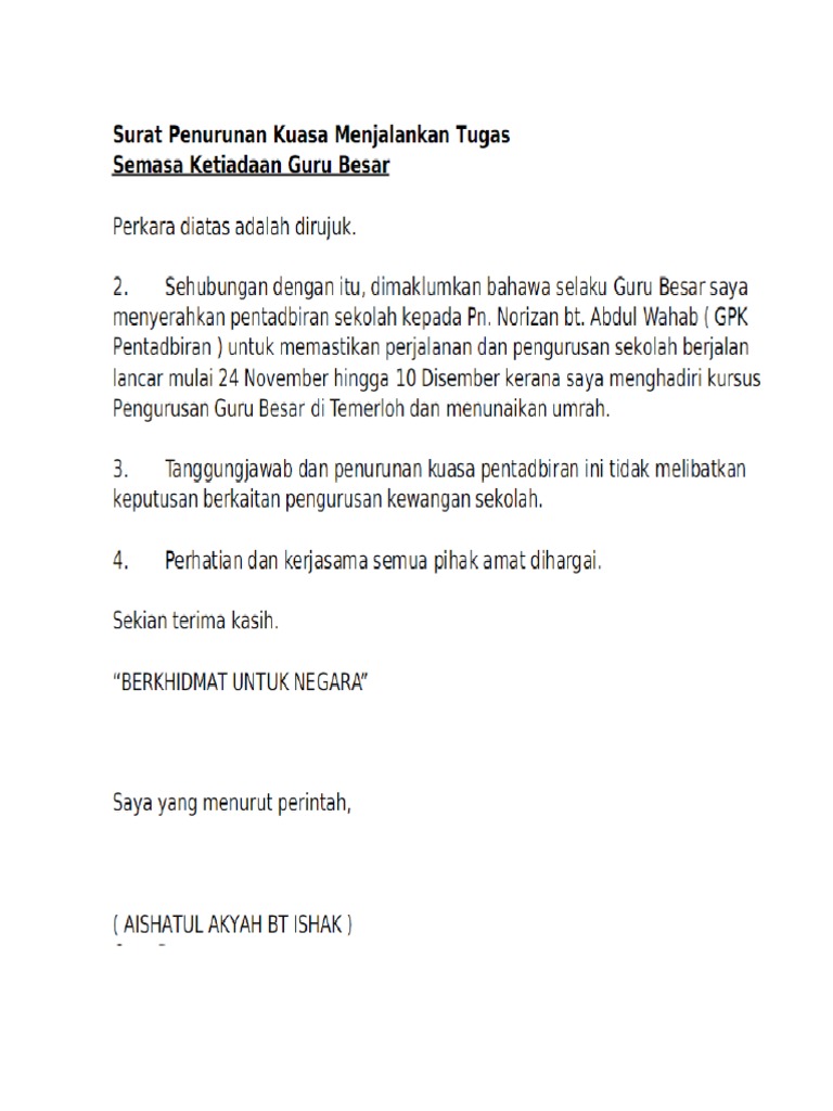 Contoh Surat Penurunan Kuasa | PDF