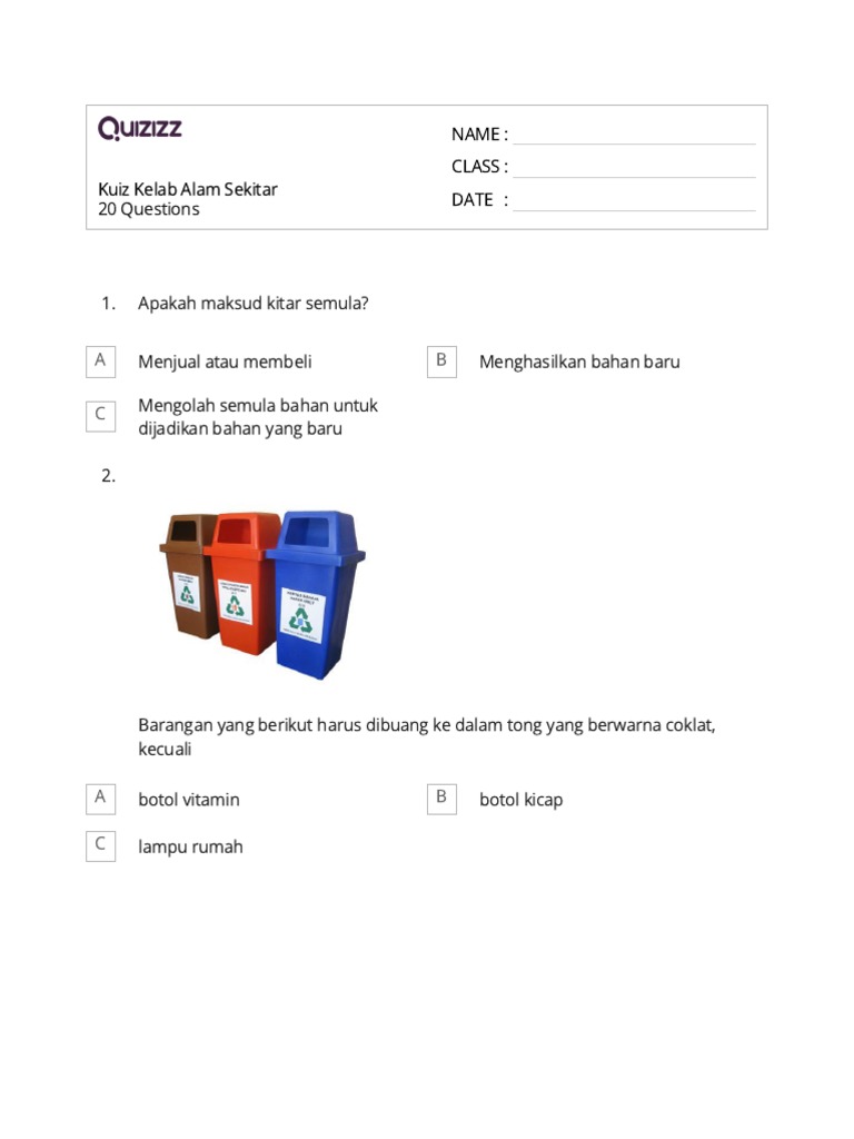Kuiz Kelab Alam Sekitar 1 | PDF