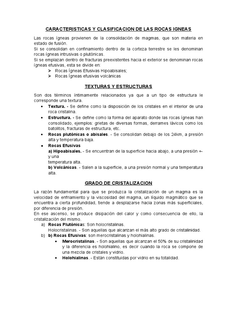 Caracteristicas y Clasificacion de Las Rocas Ignea1 | PDF | Roca ígnea | Roca (geología)