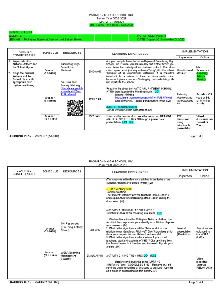 LP - Week 2 - Music 7 Approved | PDF