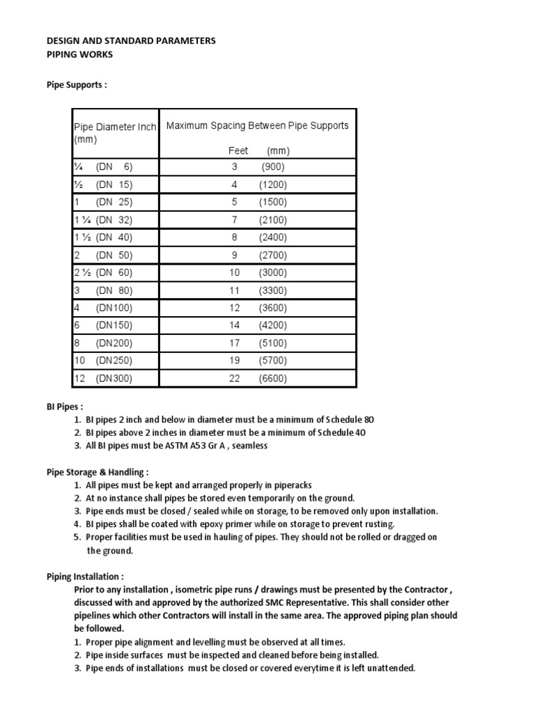 DESIGN & STANDARD PARAMETERS - PIPING WORKS (Uploaded) | PDF | Pipe (Fluid Conveyance ...
