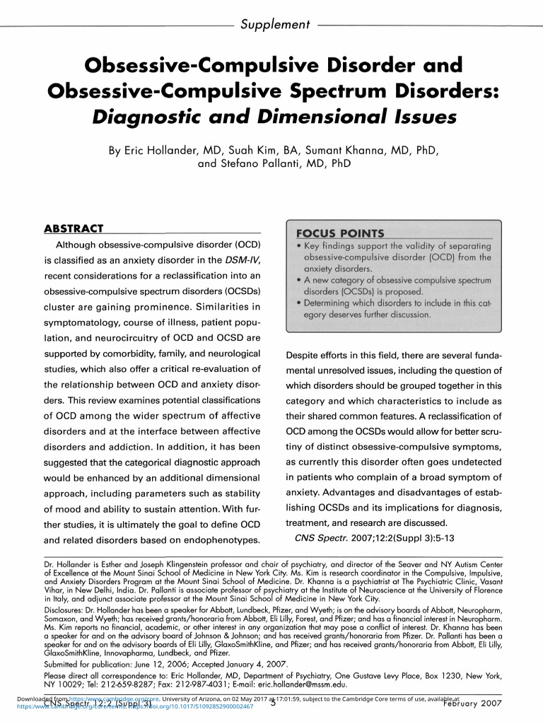 Ocd and Ocsd - Diagnostic and Dimensional Issues | PDF | Obsessive ...