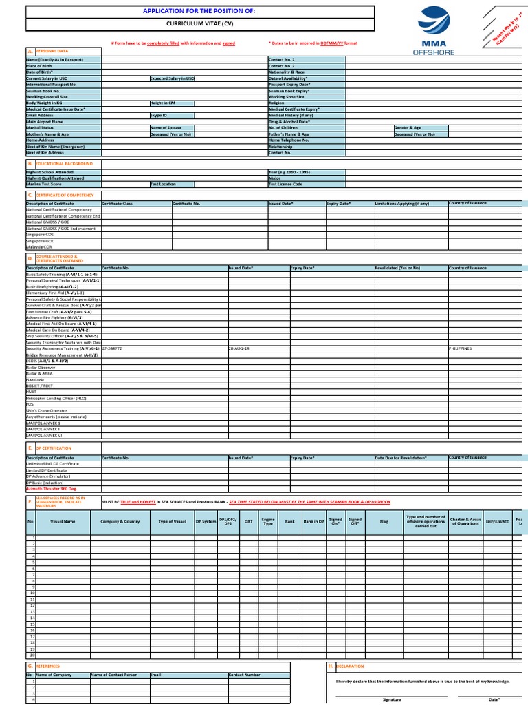 Mma CV | PDF | Sailor | Shipping