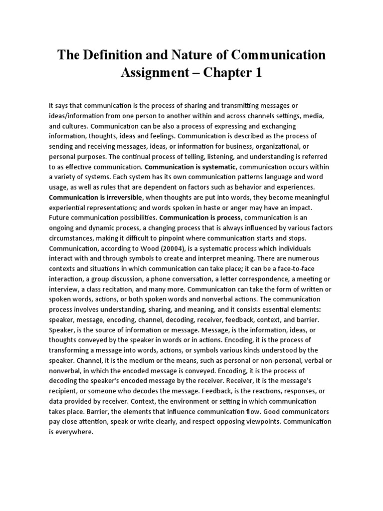 Assignment Chapter 1 - Nature of Communication | PDF | Communication | Information