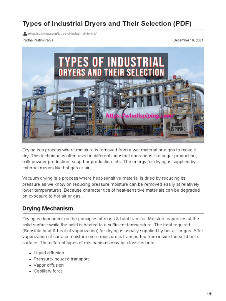 Types of Industrial Dryers and Their Selection PDF | PDF