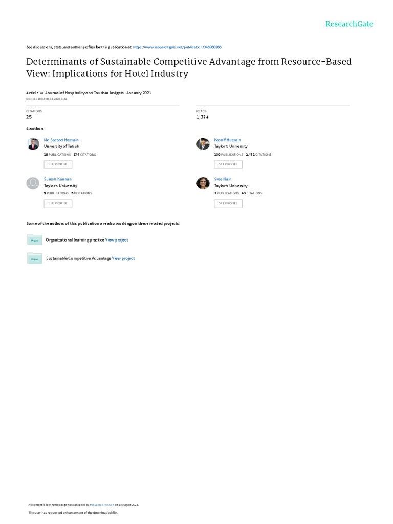 Determinants of Sustainable Competitive Advantage From Resource-Based ...