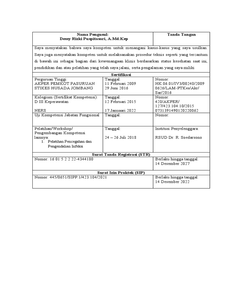 3c.FORM KREDENSIAL PERAWAT. Dessy | PDF